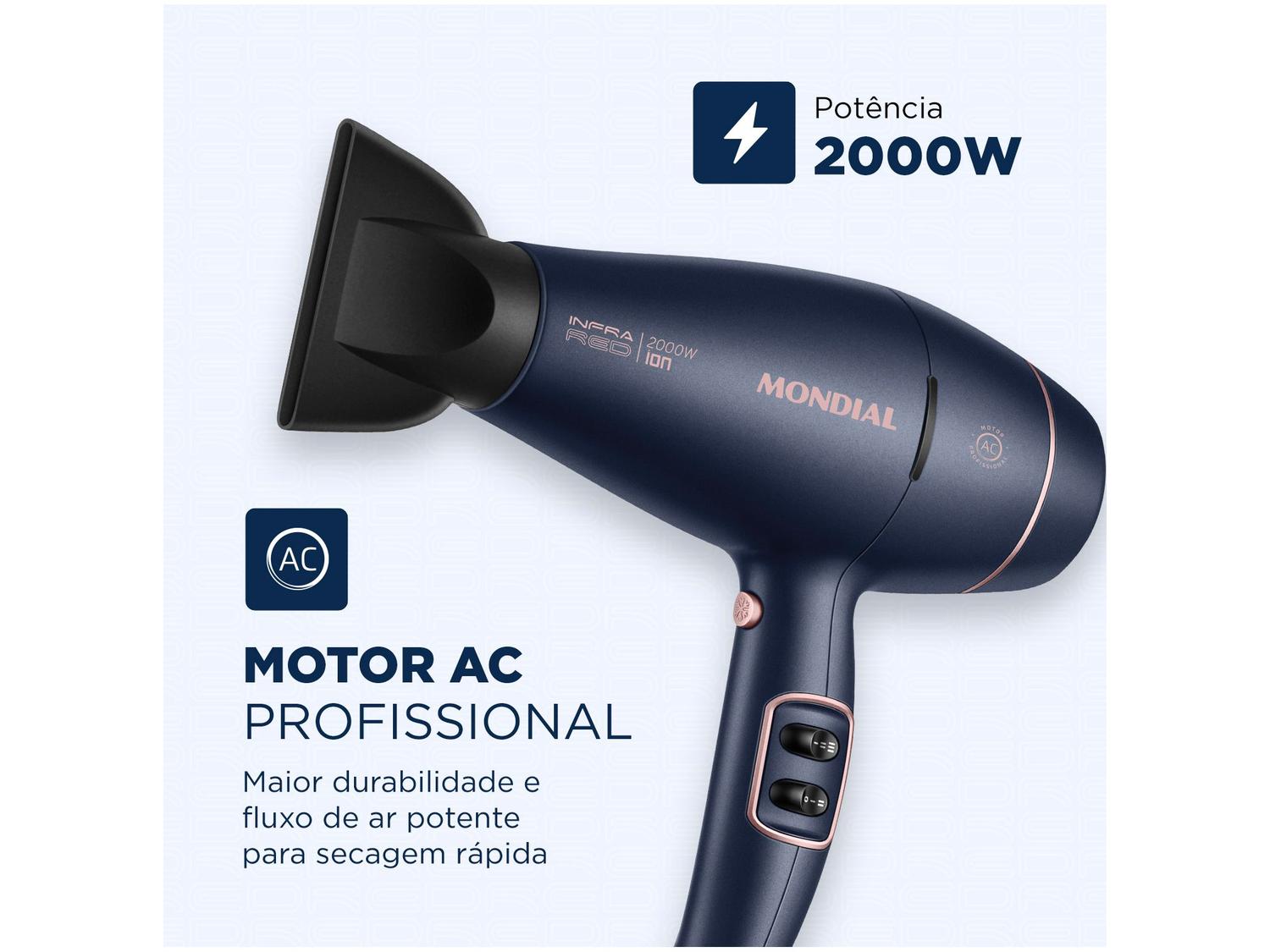 Secador de Cabelo Mondial Infrared Rosé e Azul 2000W 2 Velocidades SCP ...