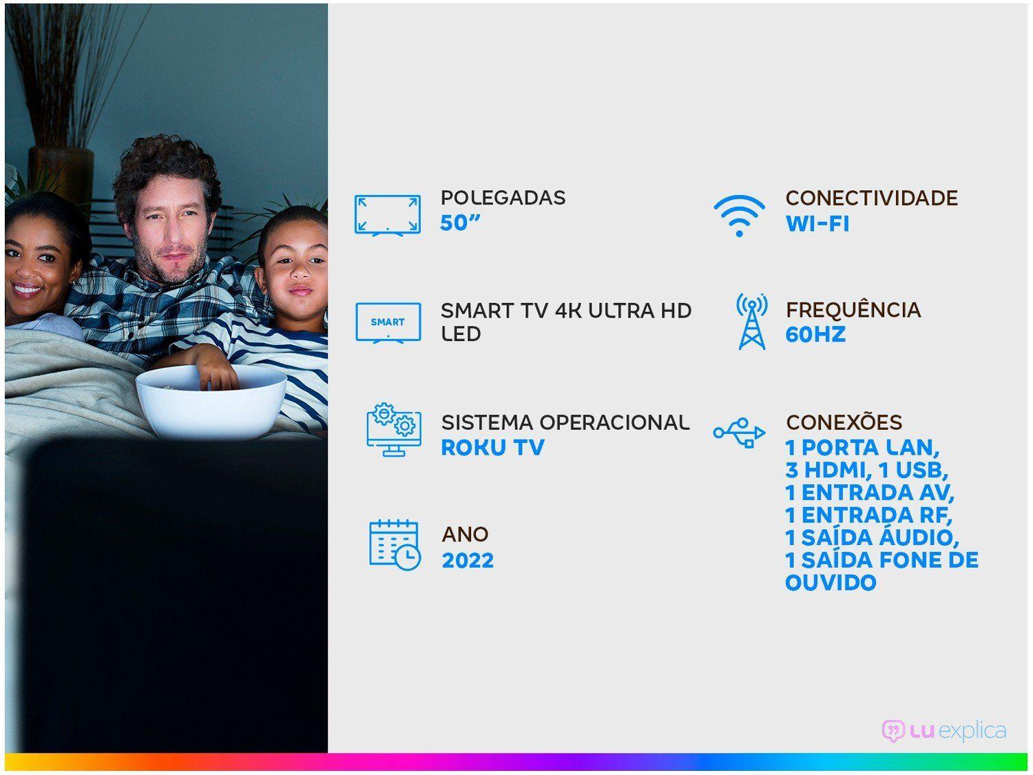 Smart TV 50” 4K UHD LED Semp RK8600 Wi-Fi - 50"