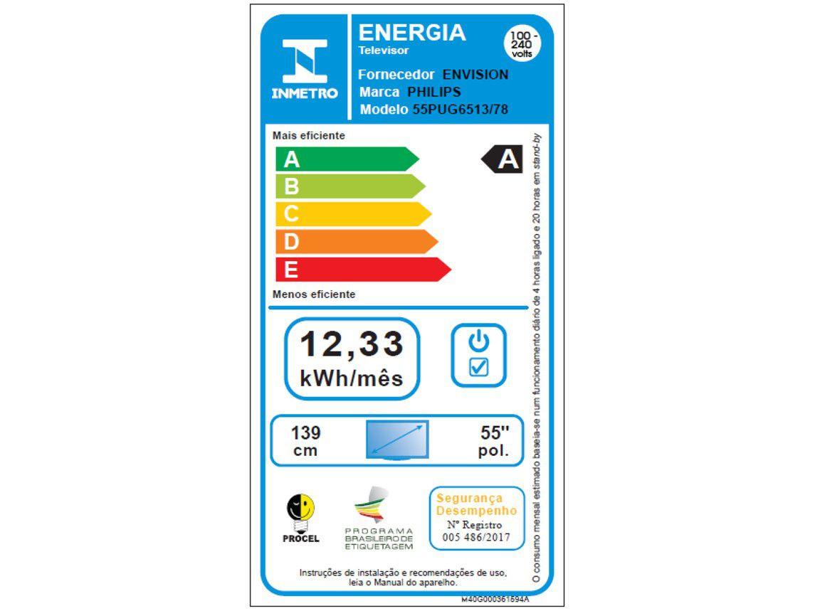 Smart TV 55” 4K LED Philips 55PUG6513/78 Wi-Fi 3 HDMI 2 USB