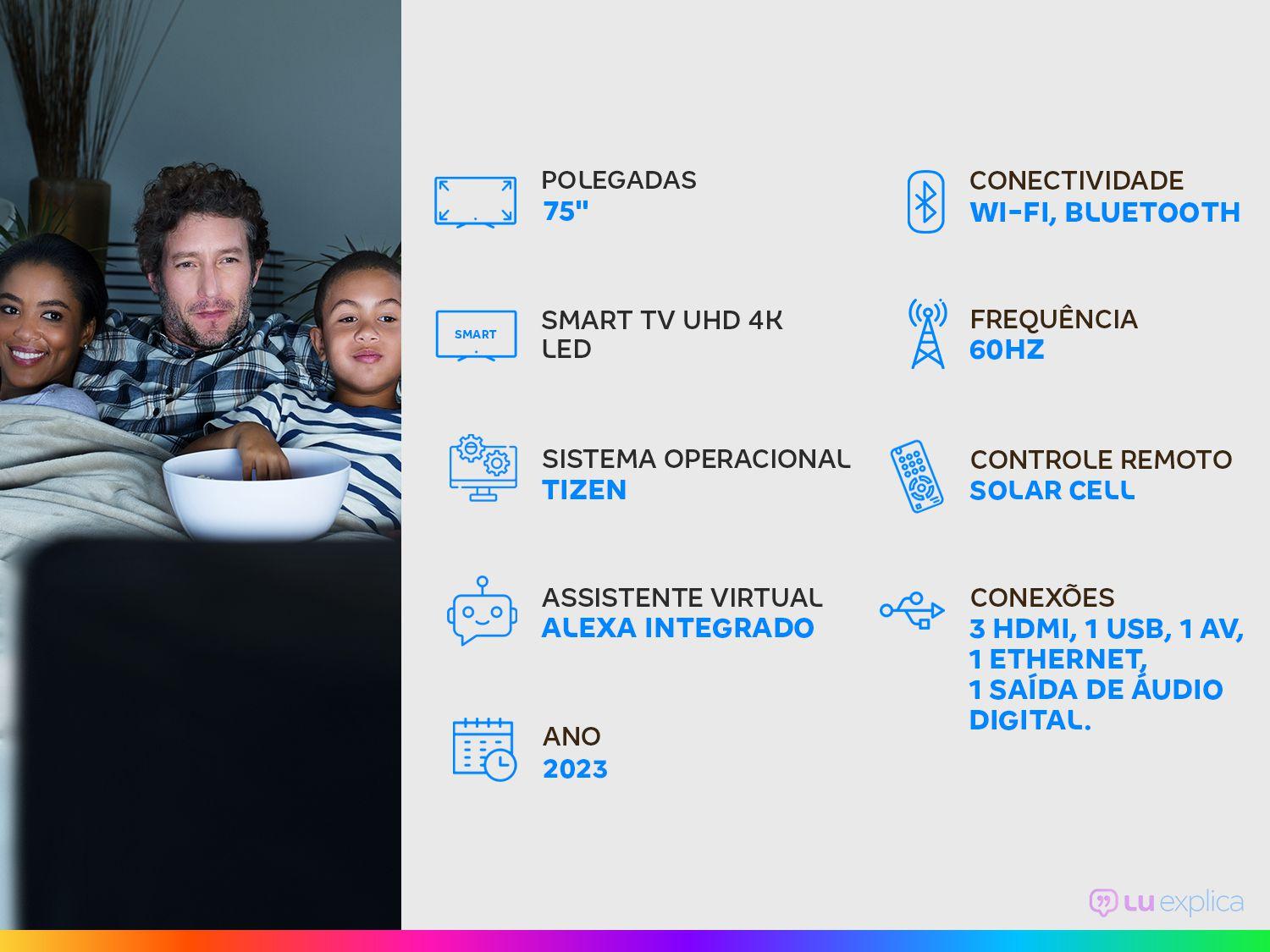 Smart TV 75” UHD 4K LED Samsung 75CU7700 Wi-Fi Bluetooth Alexa 3 HDMI