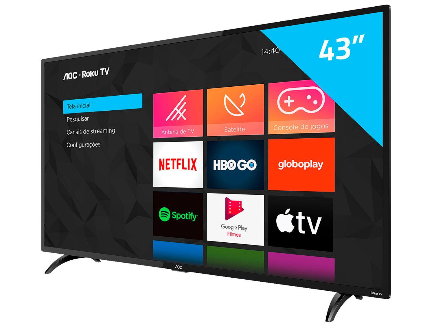 Smart TV Full HD LED 43” AOC 43S5195/78G - Wi-Fi 3 HDMI 1 USB - Smart TV - Magazine Luiza