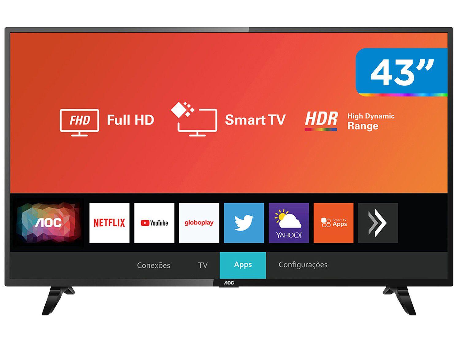 Smart TV Full HD LED 43” AOC 43S5295/78G - Wi-Fi HDR 3 HDMI 2 USB - Smart TV - Magazine Luiza