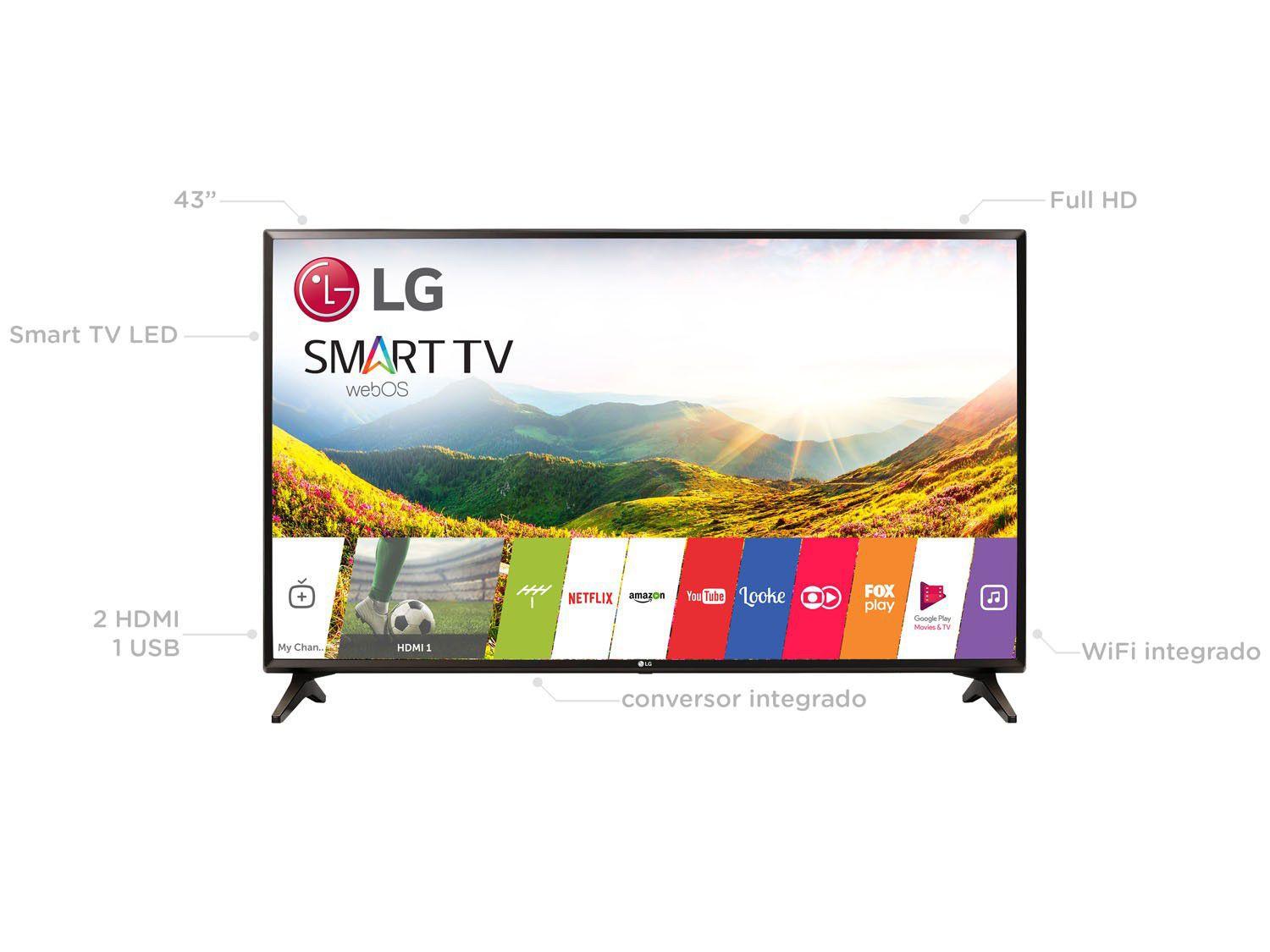 Smart TV LED 43” LG 43LJ5550 Full HD Wi-Fi - Conversor Digital 2 HDMI 1 ...
