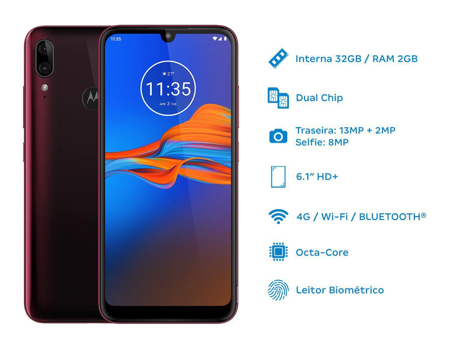 Smartphone Motorola E6 Plus 32GB Rubi 4G 2GB RAM - Tela 6,1” Câm. Dupla ...