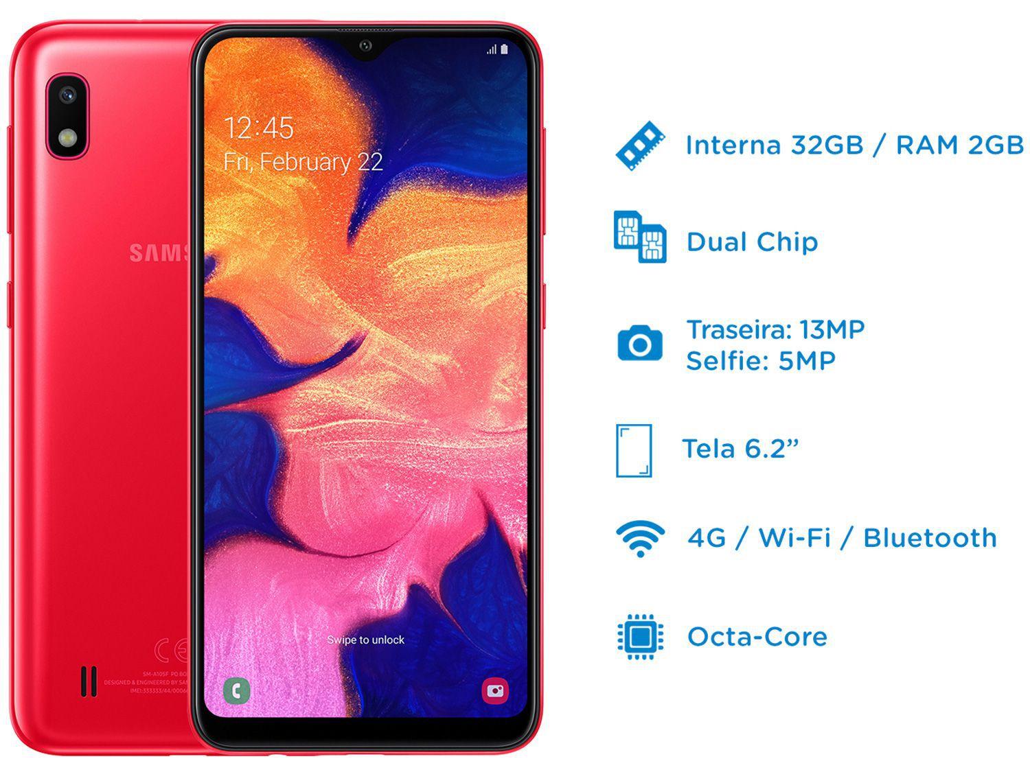Smartphone Samsung Galaxy A10 32GB Vermelho 4G - 2GB RAM 6,2” Câm. 13MP ...