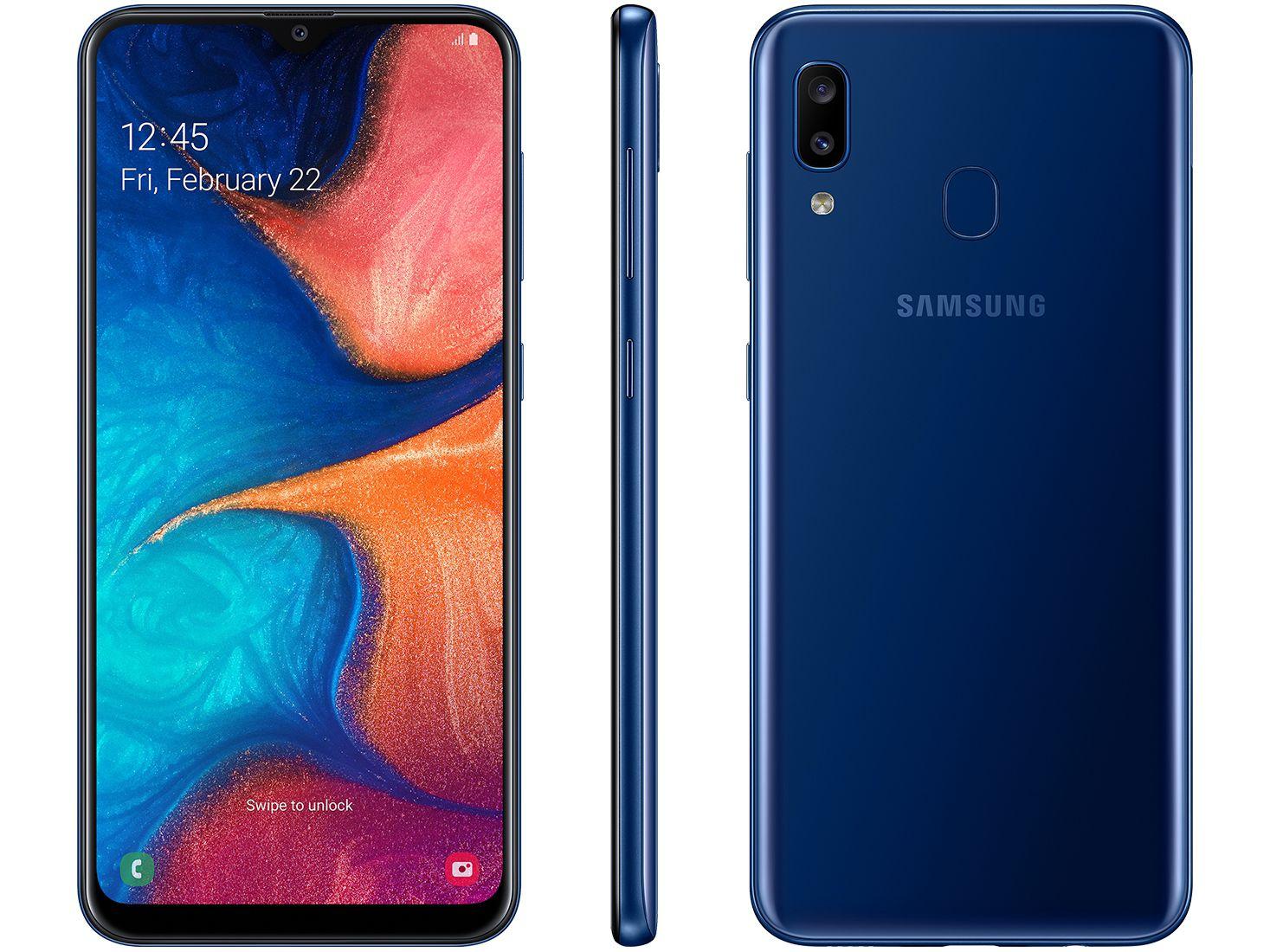 Smartphone Samsung Galaxy A20 32GB Azul 4G - 3GB RAM Tela 6,4” Câm ...