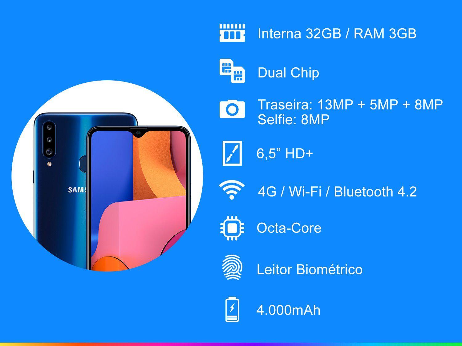 Smartphone Samsung Galaxy A20s 32GB Azul 4G - 3GB RAM Tela 6,5” Câm ...