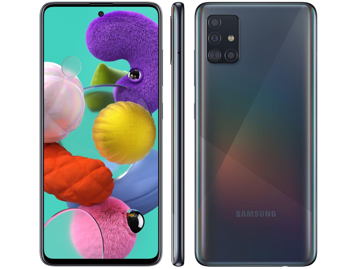 Smartphone Samsung Galaxy A51 128GB Preto 4GB RAM 6,5" Câm. Quádrupla + Selfie 32MP Dual Chip
