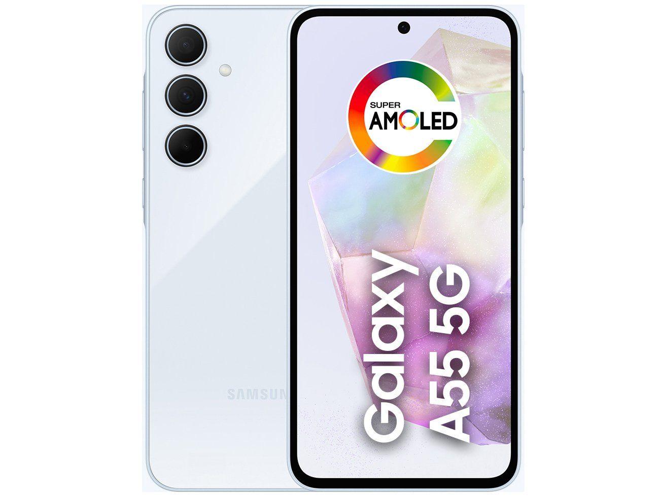 Smartphone Samsung Galaxy A55 256GB Azul Claro 5G 8GB RAM 6,6" Câm. Tripla + Selfie 32MP Dual Chip