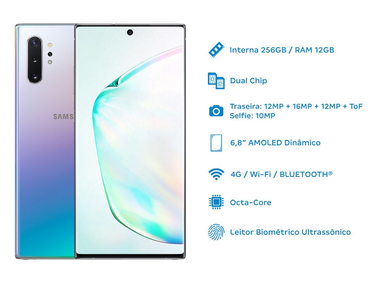 Smartphone SamsungGalaxy Note 10+ 256GB Prata 4G - 12GB RAM 6,8” Câm ...