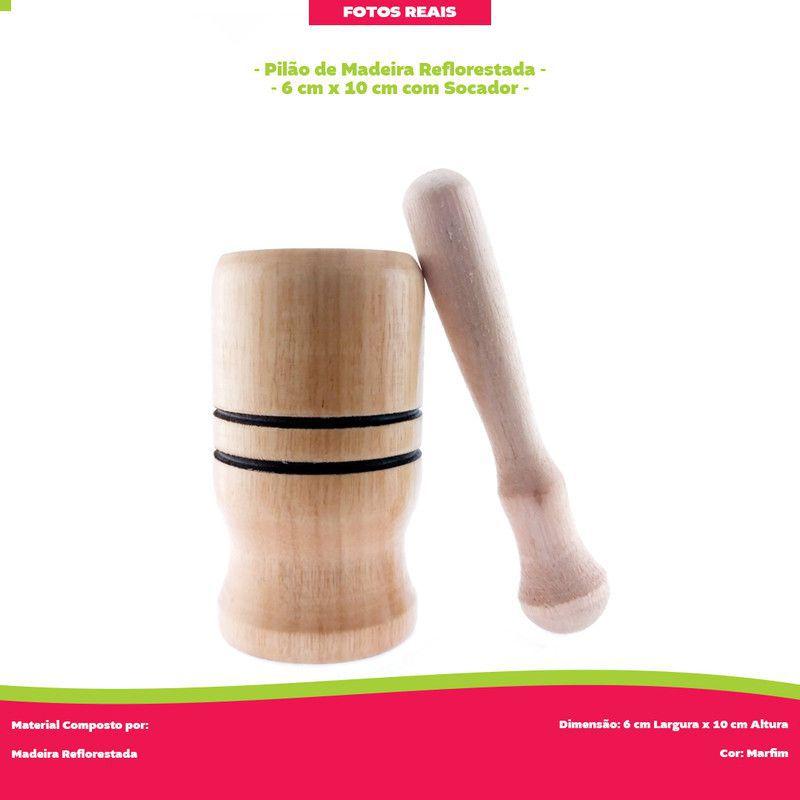 Socador Espremedor Pestle Alho Madeira Ecológica Pilão - Alves ...