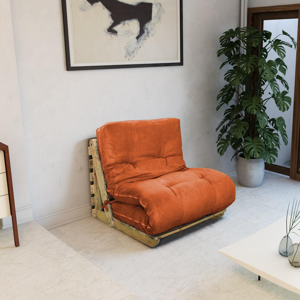 Sofá-Cama 1 Lugar Solteiro Marina Futon Suede Laranja - Mundo móveis ...