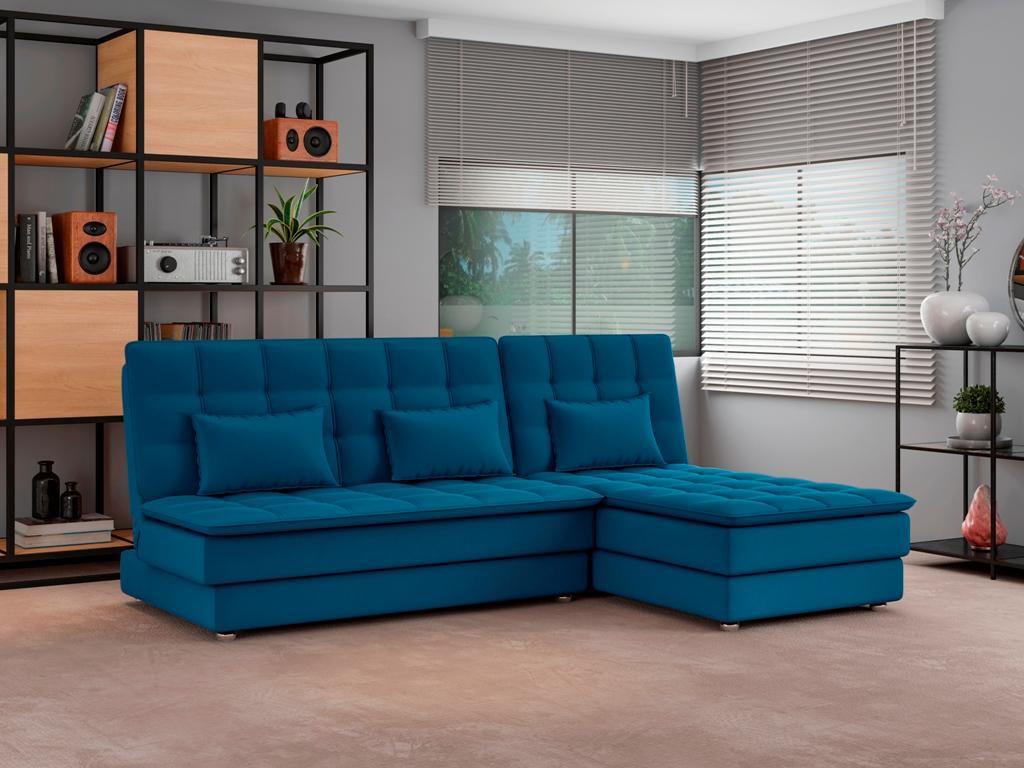 Sofá Cama Reclinável com Chaise Penelope - Veludo turkey Petroleo ...