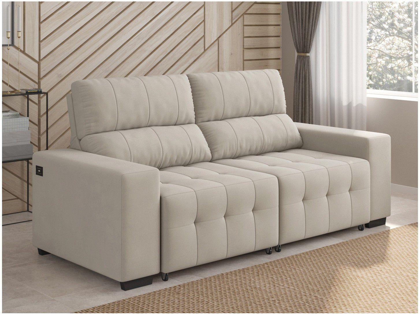 Sofa Retratil e Reclinavel 3 Lugares Suede Connect Reta Moderna American Comfort com Entrada USB Sofa 3 Lugares Magazine Luiza