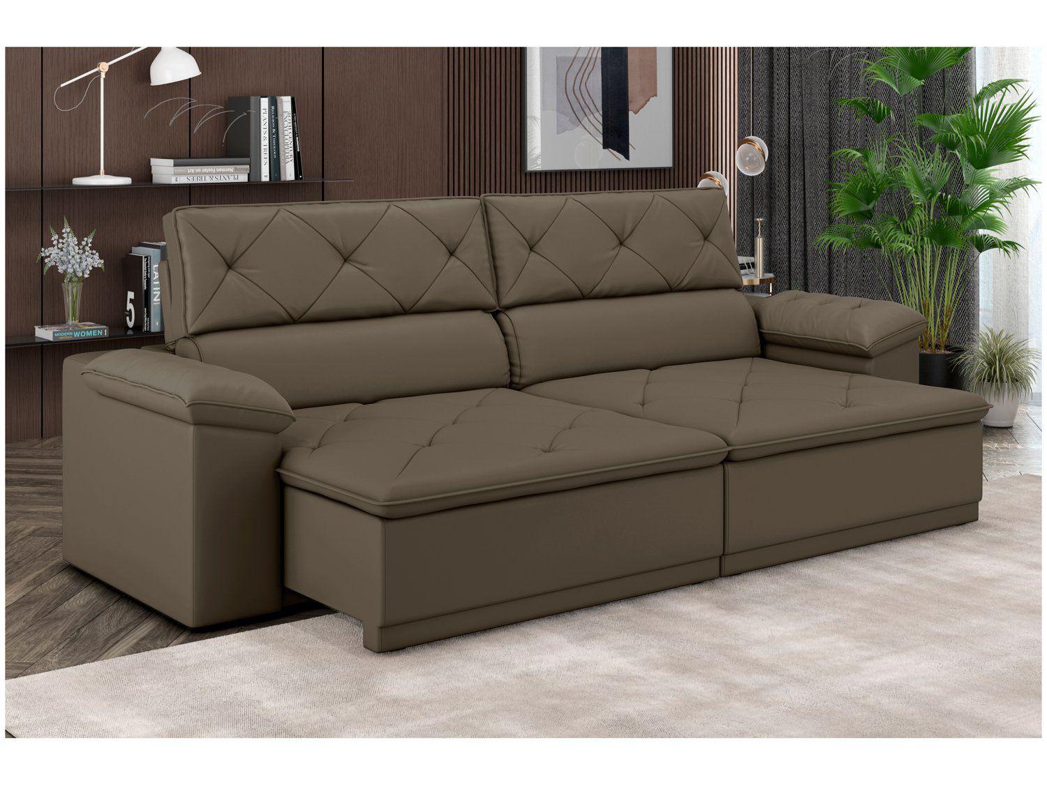 Sofá Retrátil Reclinável 3 Lugares Veludo Caribe - Castor