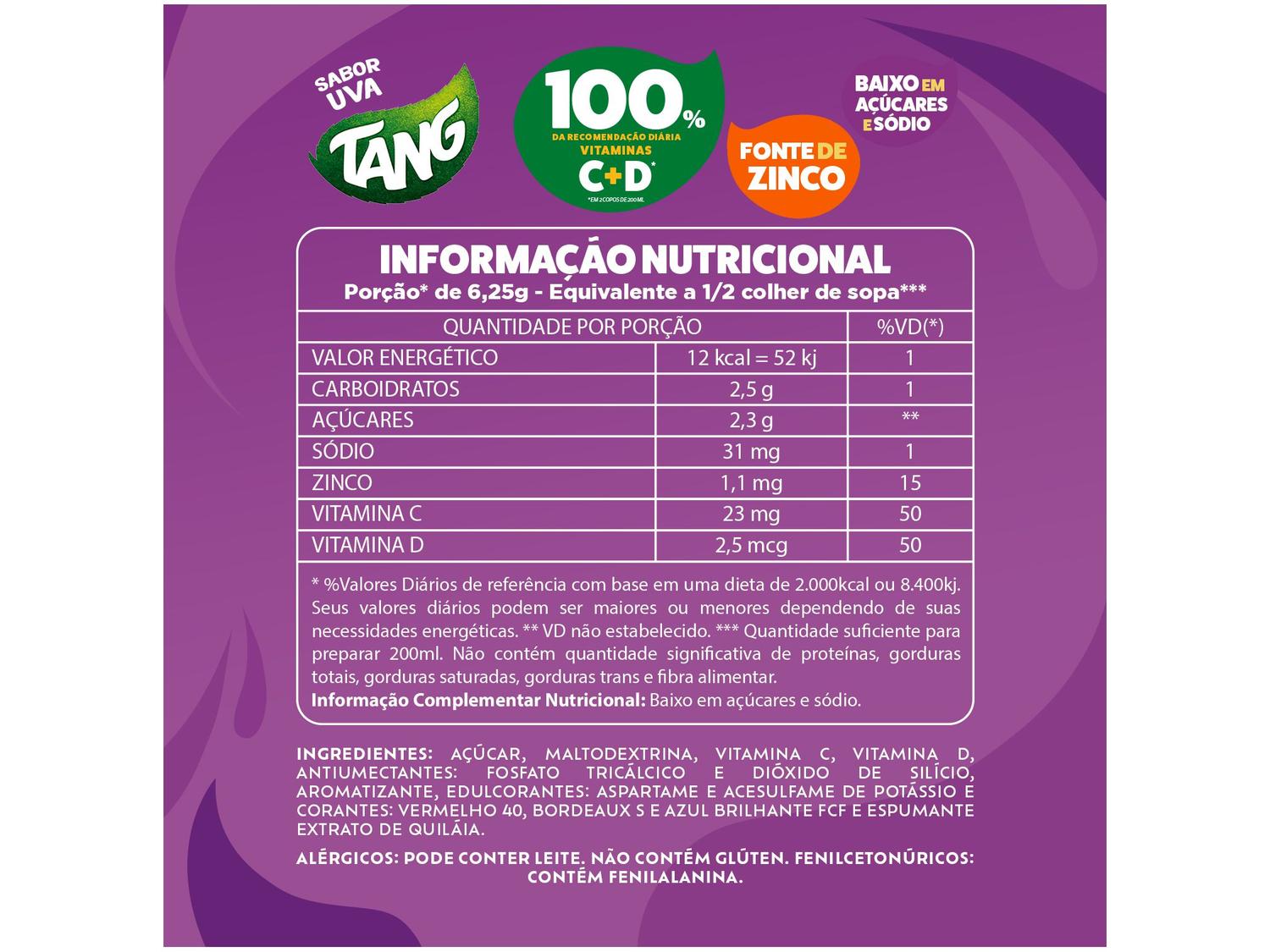 Suco em Pó Tang Refresco Uva 18g 18 Unidades