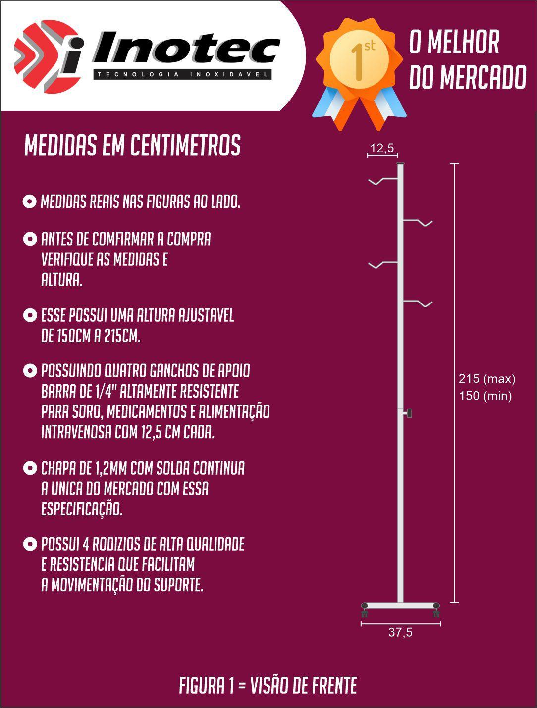 Suporte Para Soro C/ Rodas, Aço Inox Polido Com Regulagem - Inotec ... Suporte Para Soro C/ Rodas, Aço Inox Polido Com Regulagem - Inotec ...