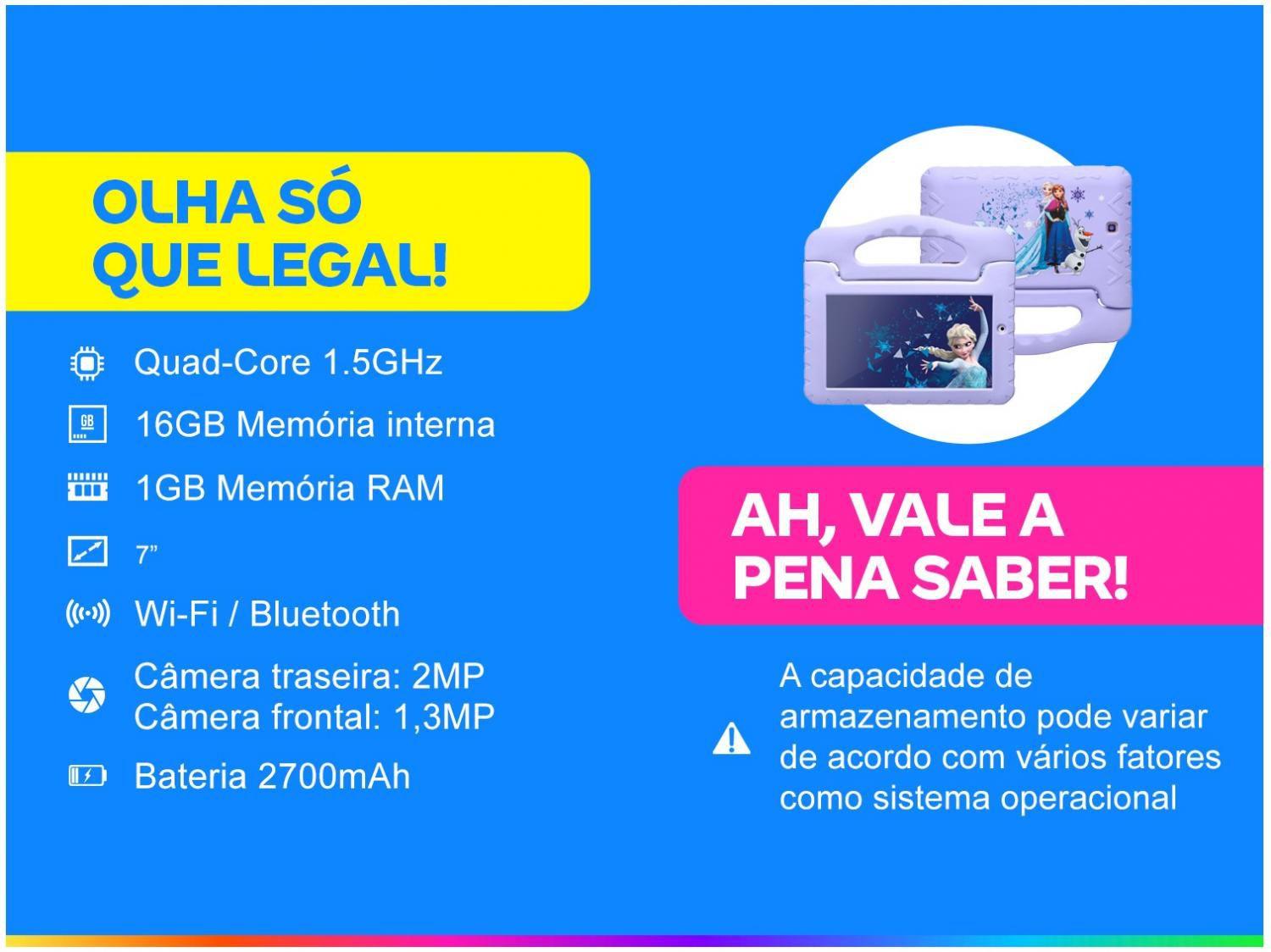Tablet Infantil Multilaser Frozen Plus com Capa - 16GB 7” Wi-Fi Android ...
