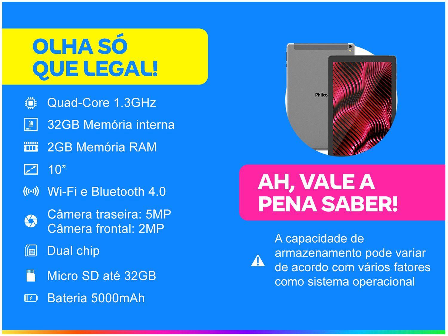 Tablet Philco PTB10RSG 10” 3G Wi-Fi 32GB - Android 9 Quad Core Câm. 5MP ...