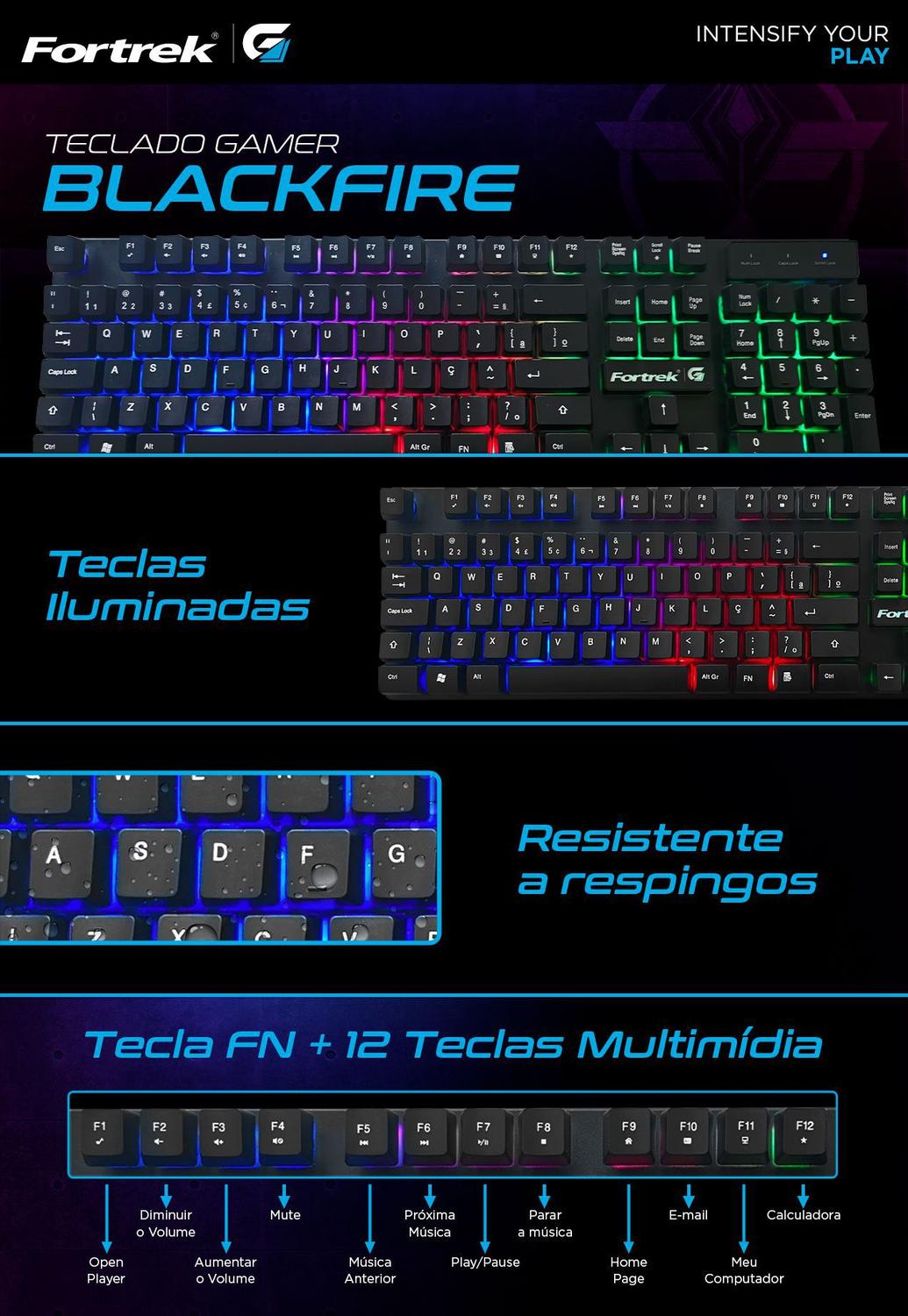 Teclado gamer multimídea blackfire preto fortrek g - PC Gamer ...