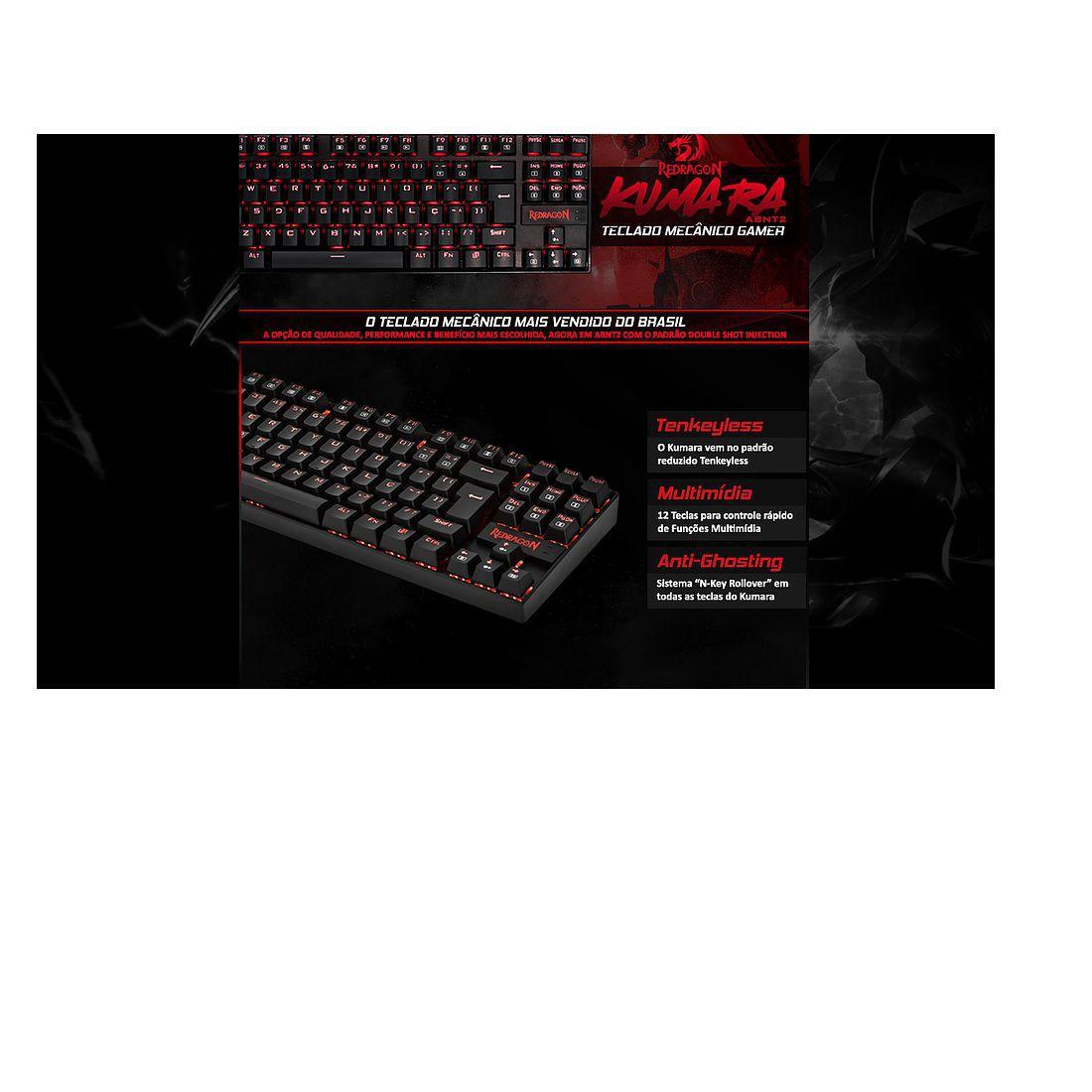 Teclado Mecânico Redragon Kumara SINGLE COLOR SwitchVermelho ...