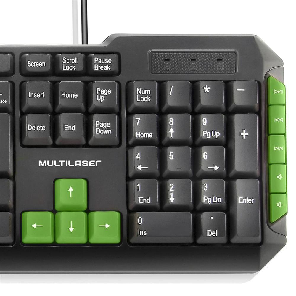 Teclado Multimídia Gamer Teclas Verdes USB TC201 -Multilaser - Teclado ...