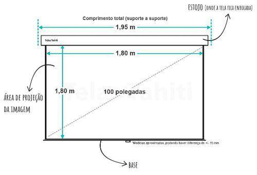Tela de Projeção Retrátil Standard Tahiti 1:1 QD 100 Polegadas 1,80 m x ...