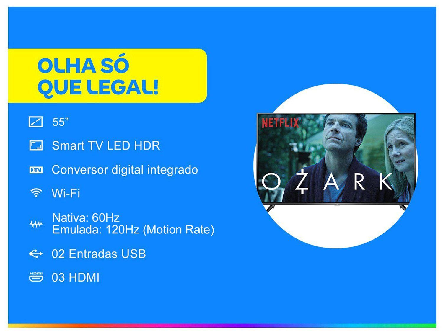 Smart TV 4K LED 55" SEMP TCL P65US Wi-Fi HDR 3 HDMI 2 USB