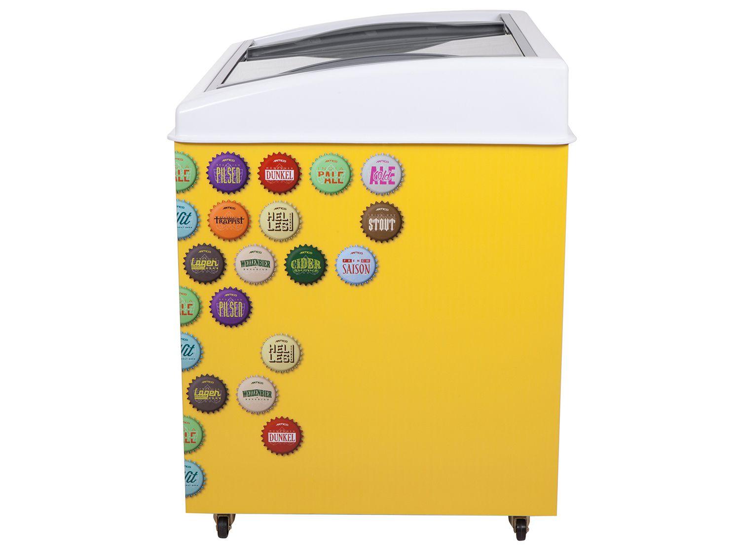 Freezer Cervejeira Artico Horizontal 300L Temática Yellow Beer 2 Tampas