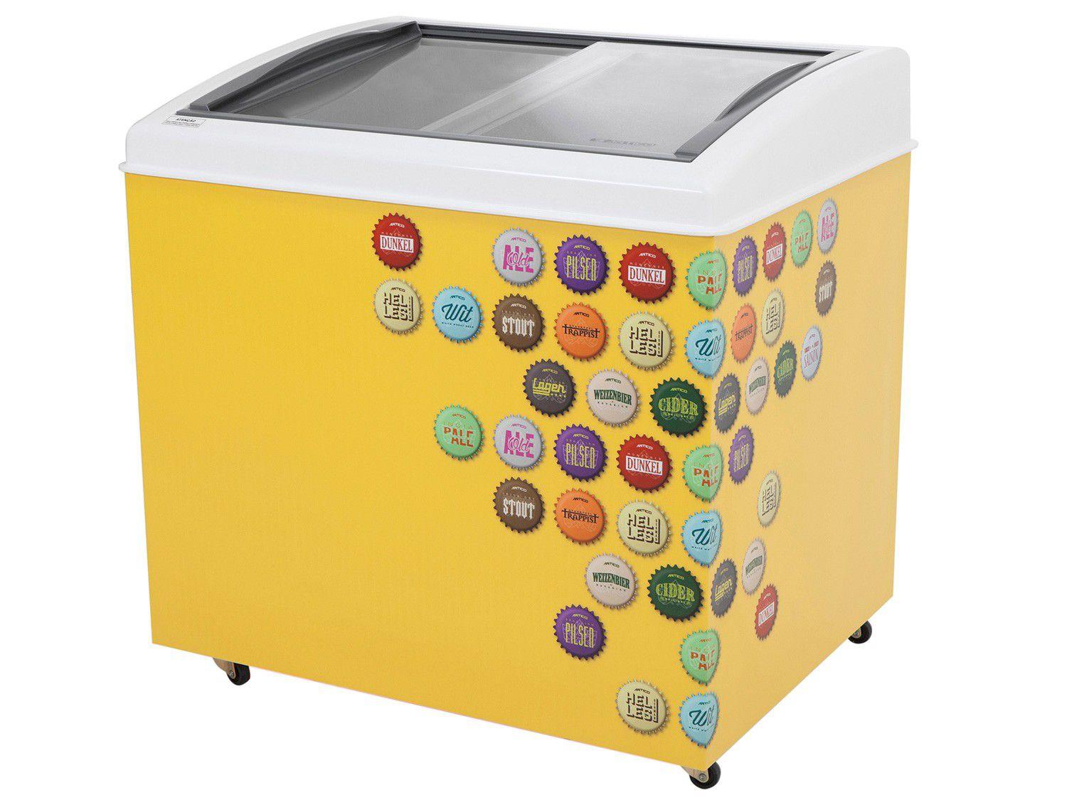 Freezer Cervejeira Artico Horizontal 300L Temática Yellow Beer 2 Tampas