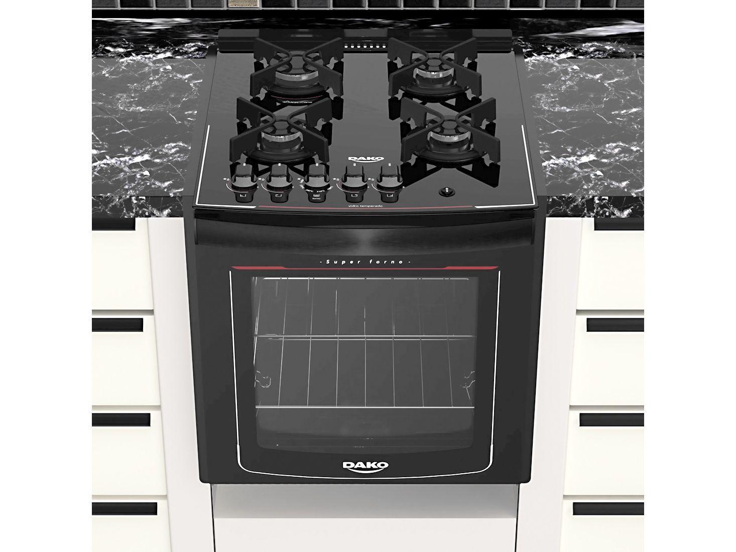 Fogão 4 Bocas de Embutir Dako Preto - Acendimento Automático Glass DE4VUP-PF0 - Fogão 4 Bocas ...