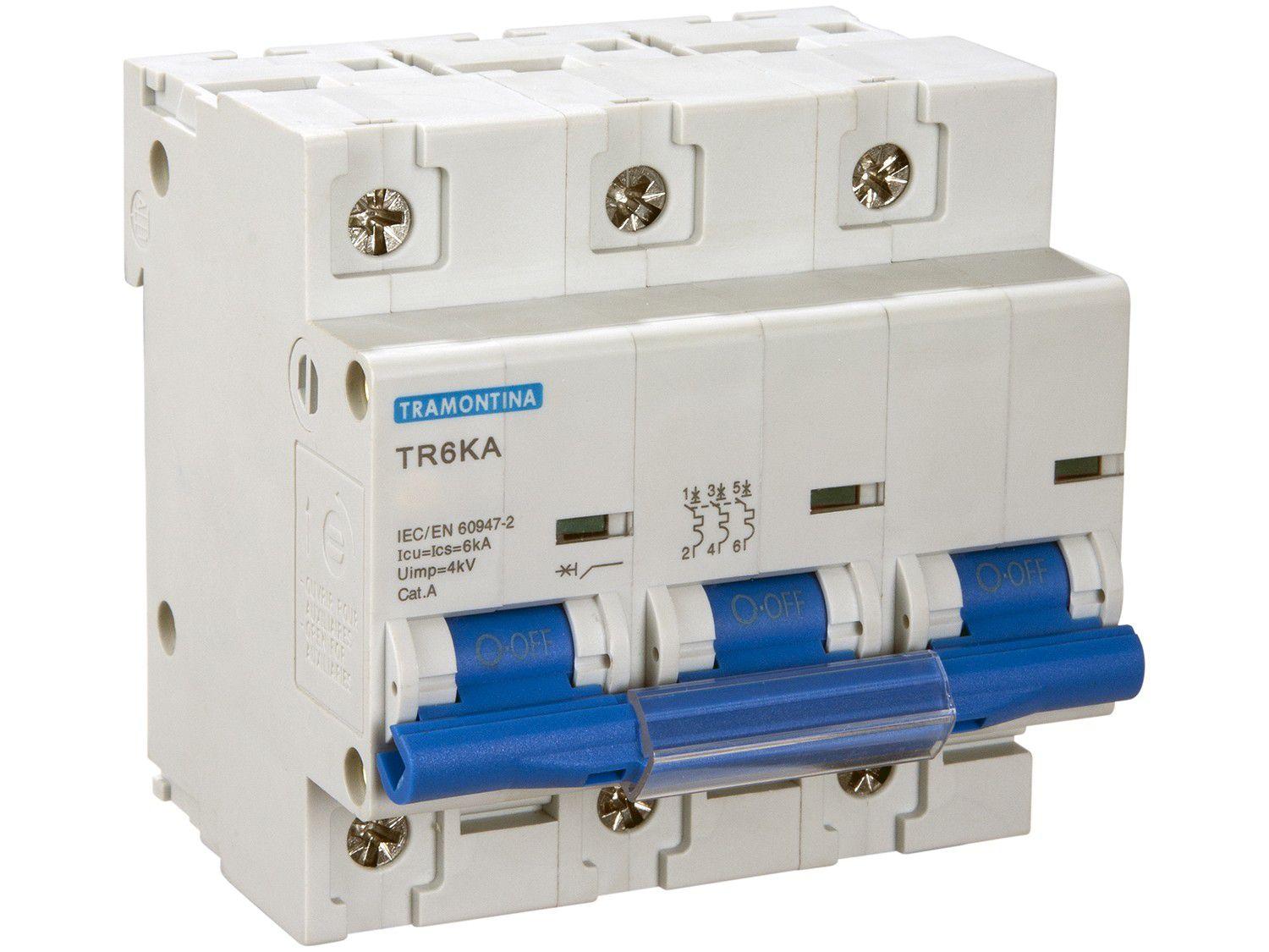 Disjuntor Din Tripolar 2A Curva C Tramontina TR6KA 3P