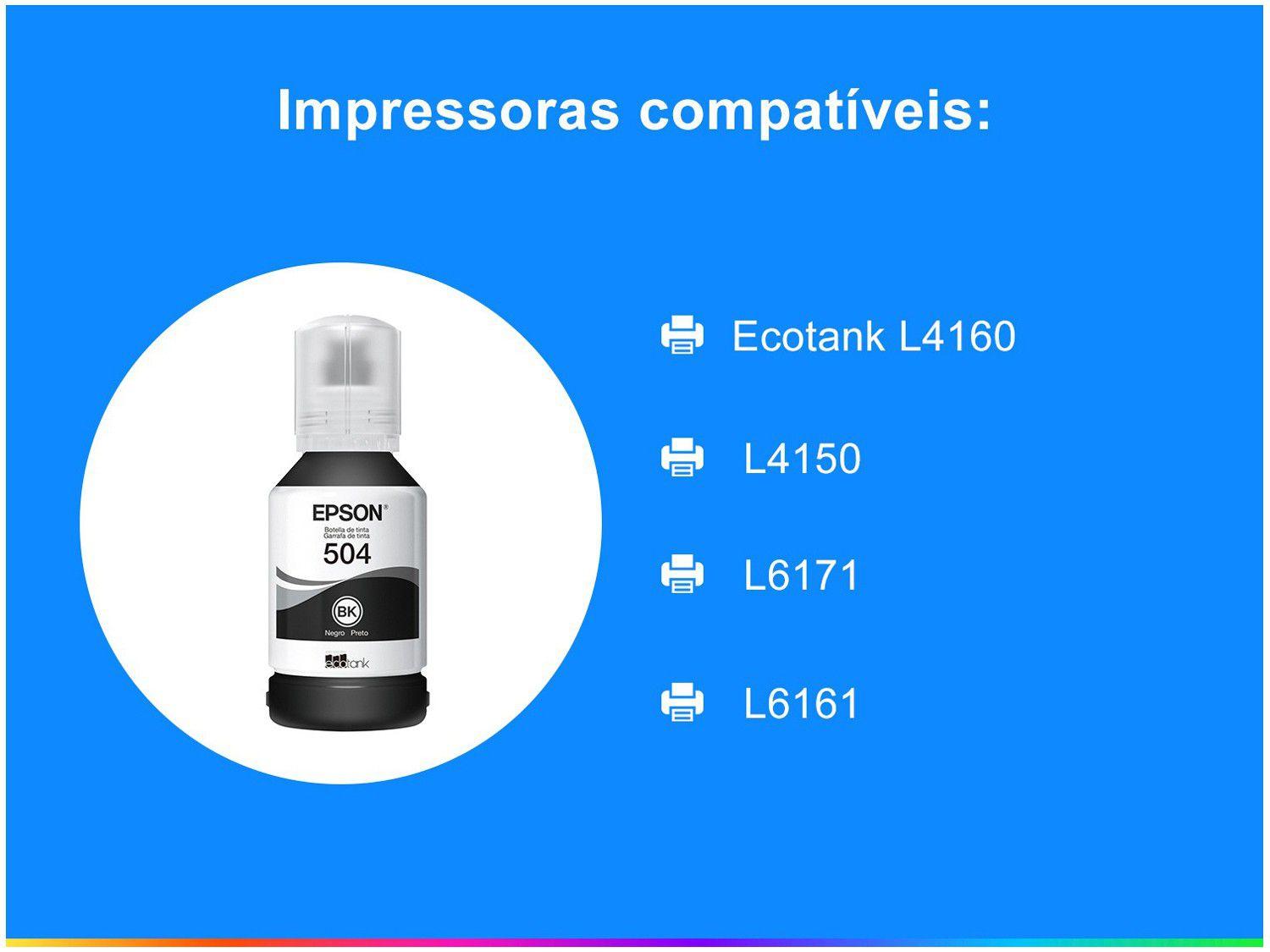 Impressora Multifuncional Epson EcoTank L4160 Tanque de Tinta Colorido + 4 Garrafas de Tinta