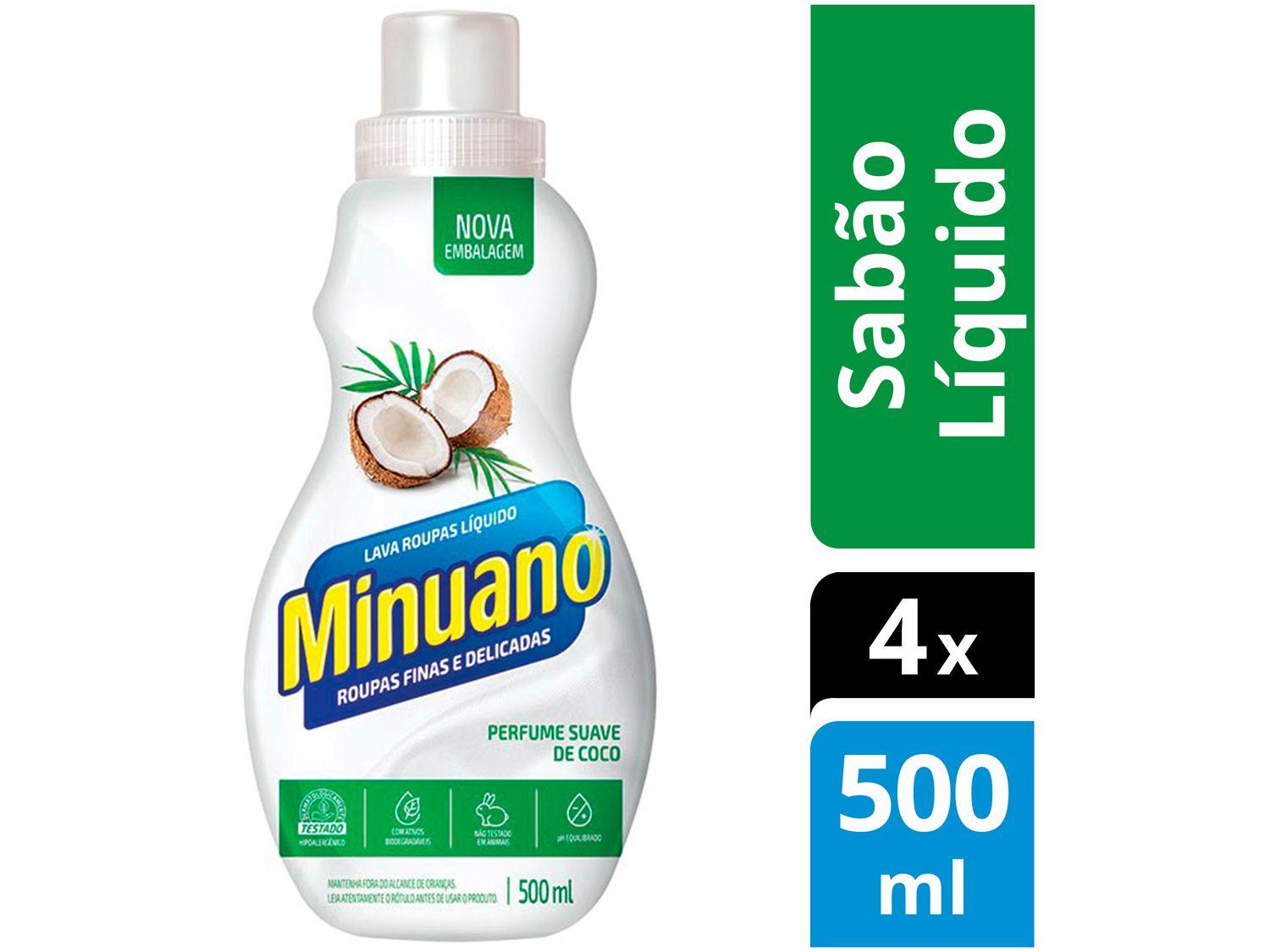 Kit Sabão Líquido Minuano Coco 500ml 4 Unidades
