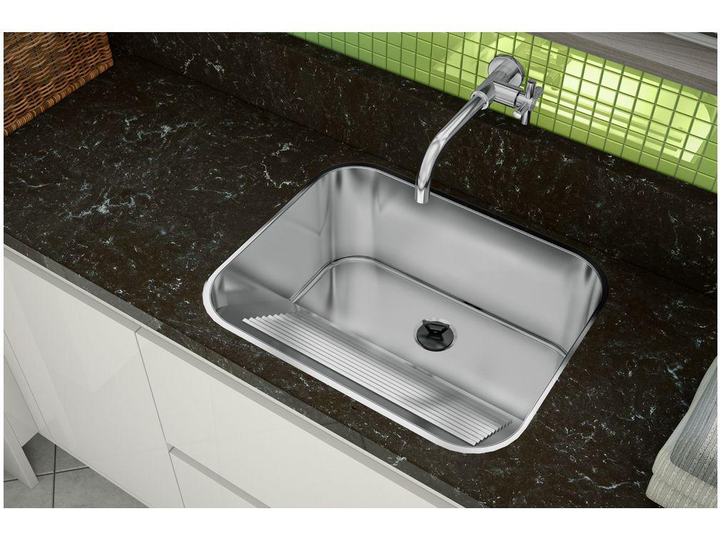 Tanque Inox Acetinado de Embutir GhelPlus 55L 63,5x53cm Premium Monobloco