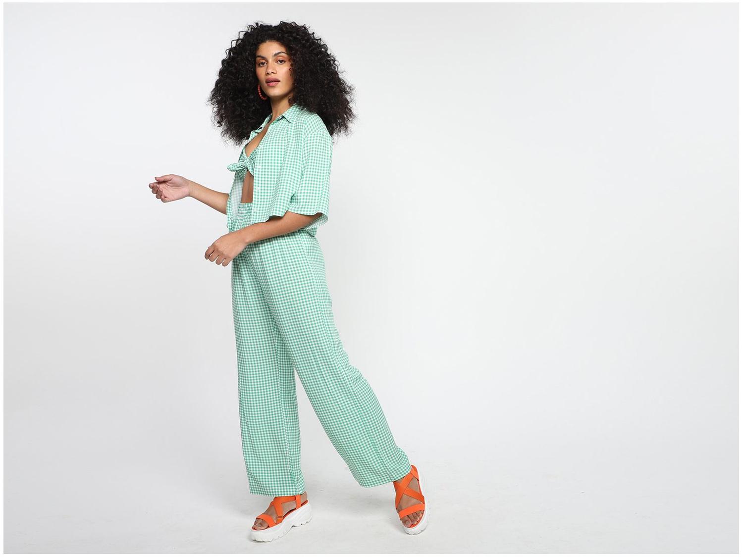 Top Vista Magalu Amarração Frontal Xadrez