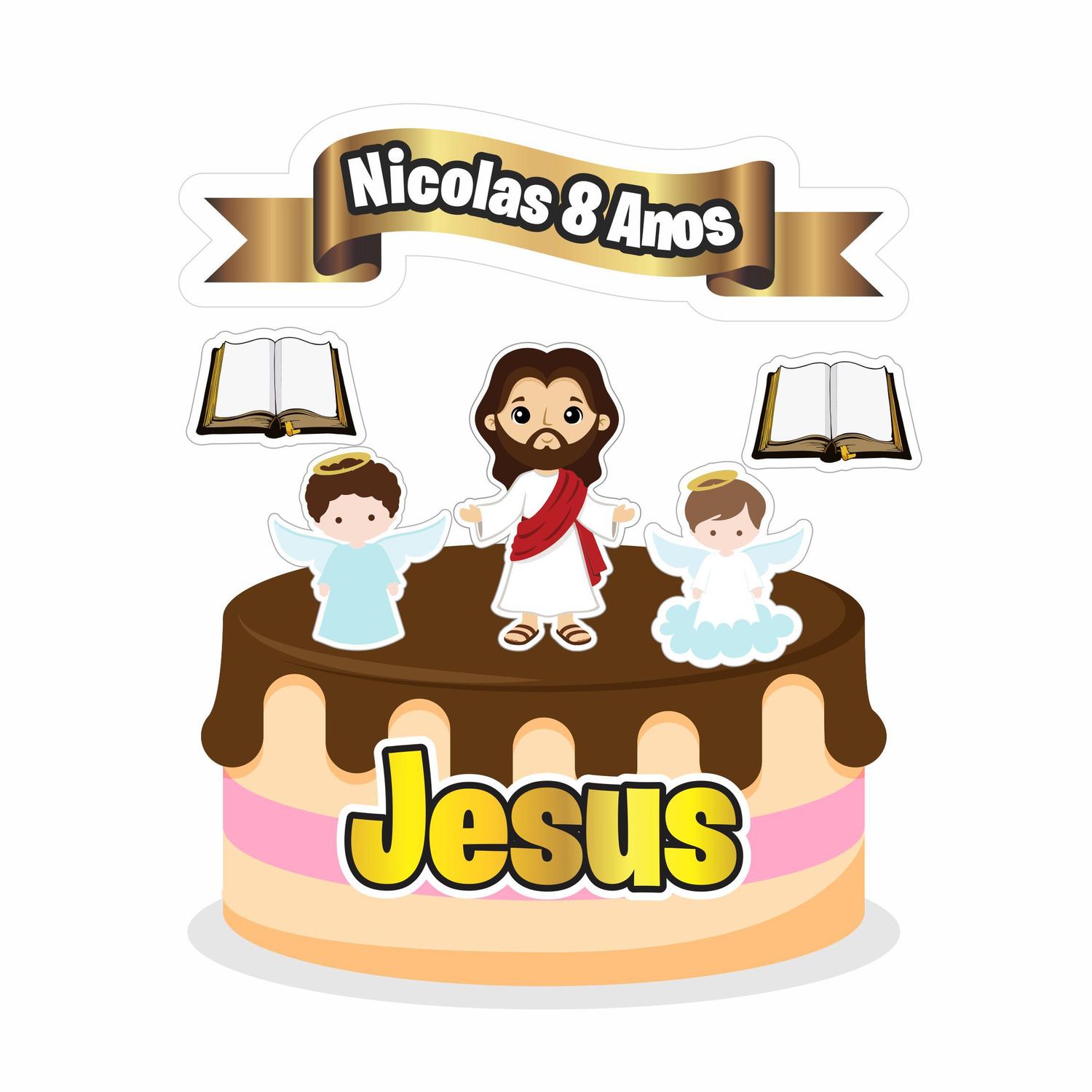 Feliz Aniversario Jesus Topo De Bolo Acrílico Cristo Feliz