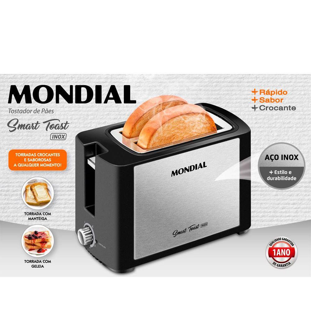 Torradeira de pães 800 watts - Smart Toast Inox - Mondial - Torradeira ...