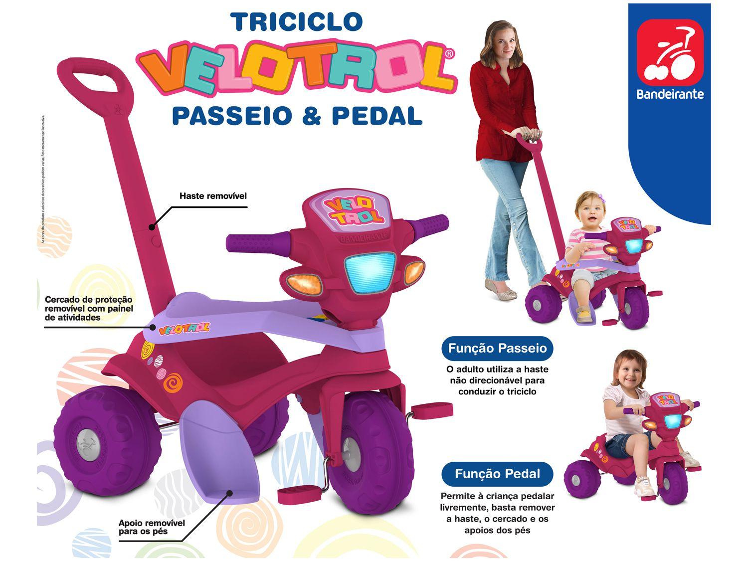 Triciclo Infantil Velotrol com Empurrador Bandeirante