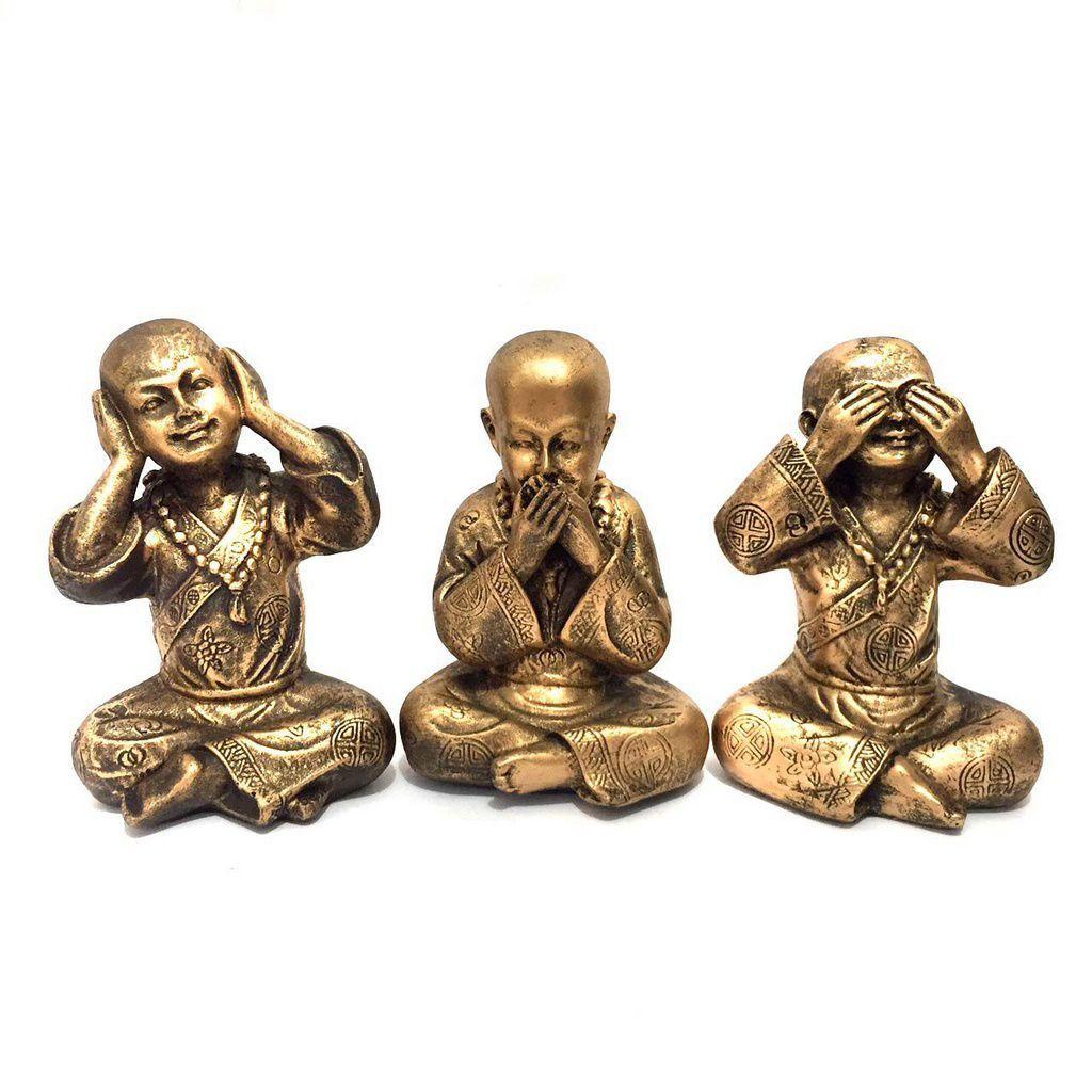 Trio de Estátuas Monge Buda Sábios Cego, Surdo e Mudo 14,5cm - Mandala ...