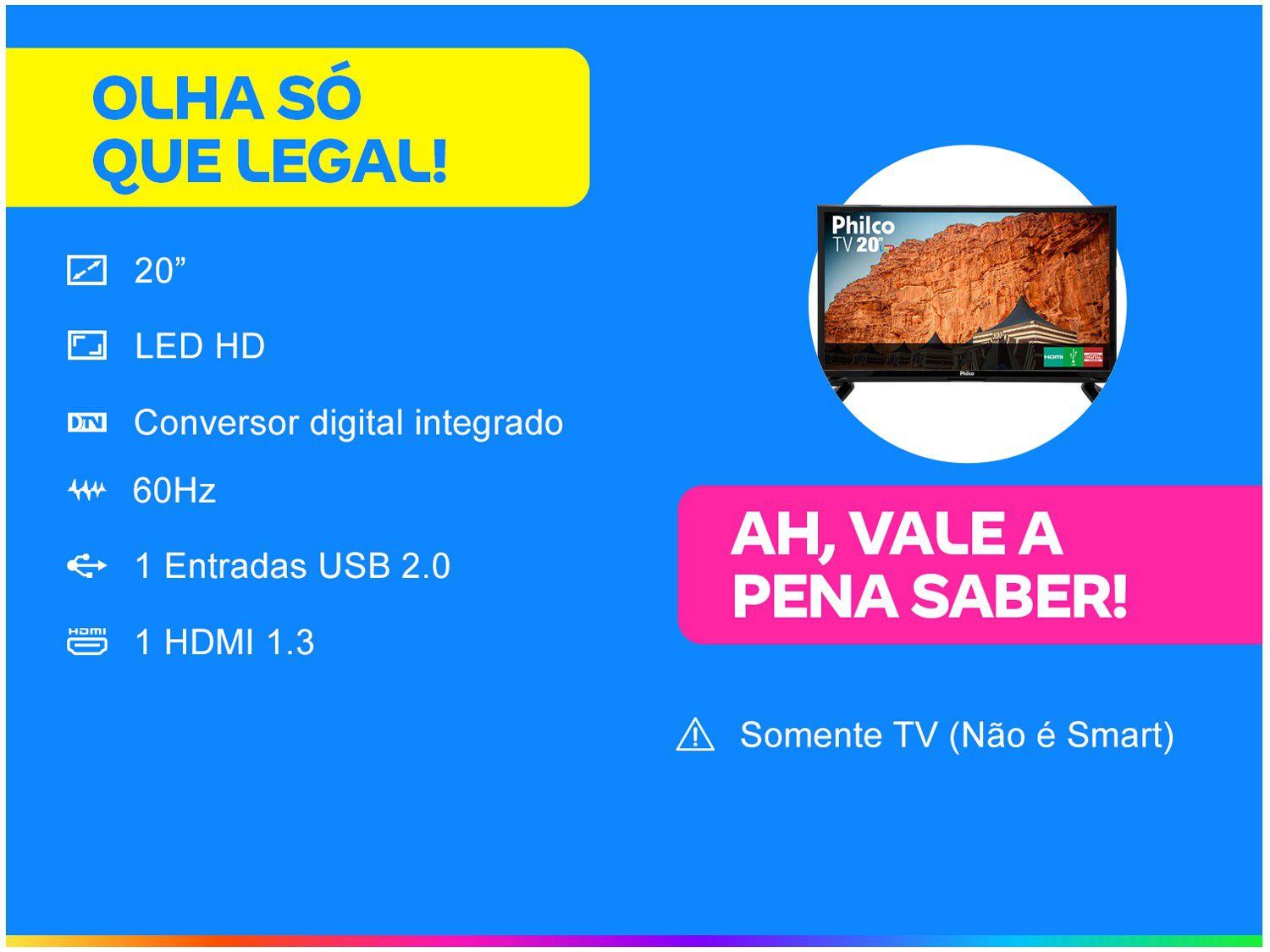 TV LED 20” Philco PH20M91D Conversor Digital 1 HDMI 1 USB