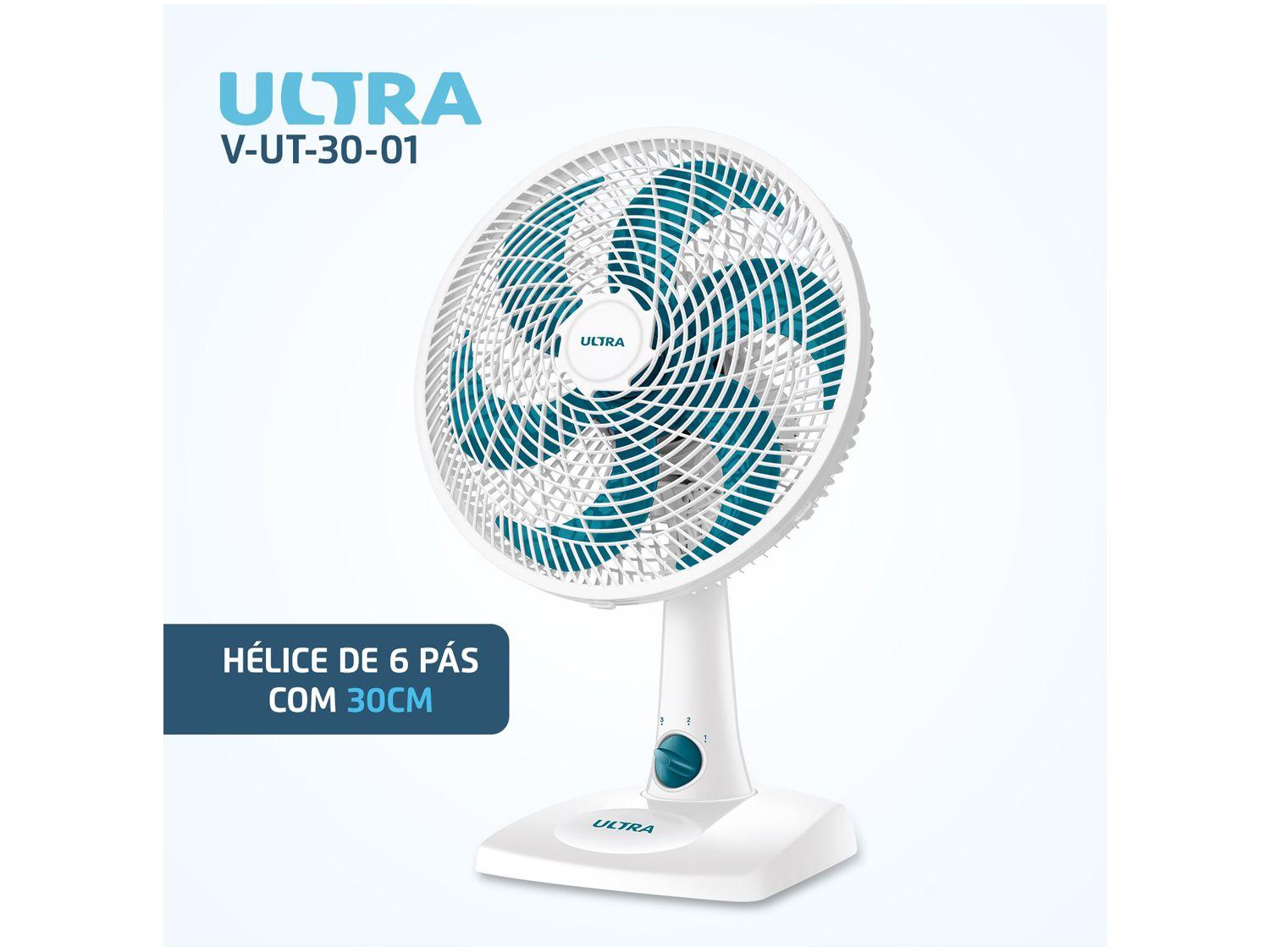 Ventilador de Mesa Ultra V-UT-30-01 30cm 6 Pás 3 Velocidades Branco e Azul