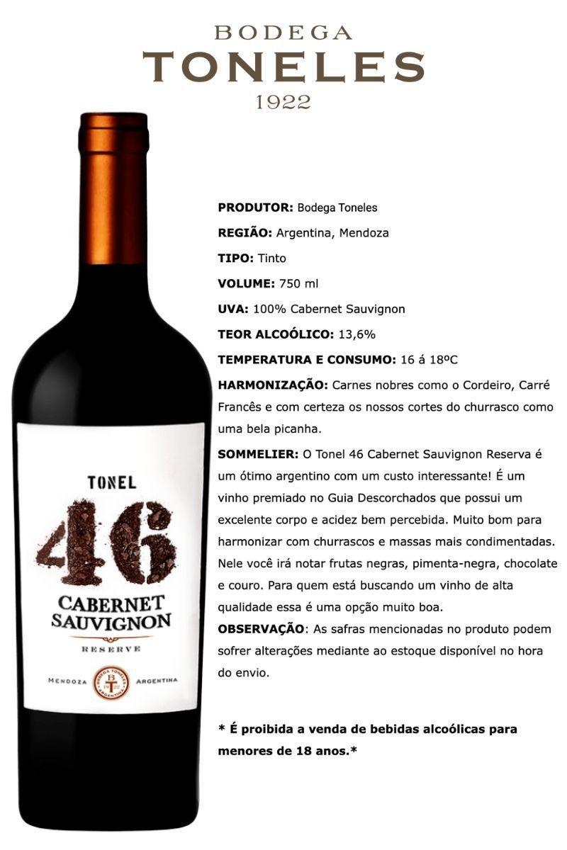 Vinho Tinto Argentino Tonel 46 Cabernet Sauvignon Reserva 2018 - Bodega ...