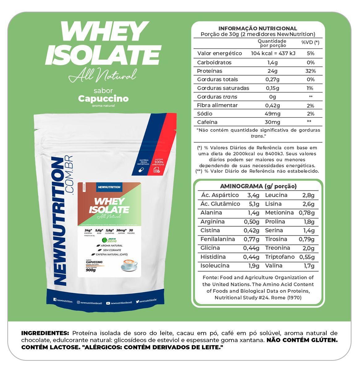 Whey Protein Isolado All Natural 900g Capuccino NEWNUTRITION - Whey ...
