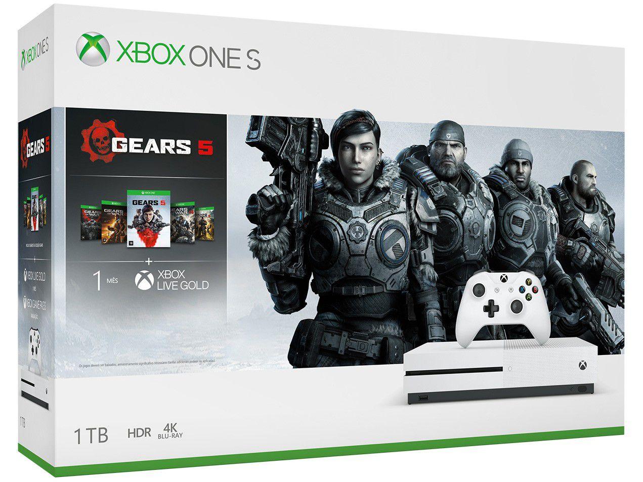 Xbox One S 1TB 1 Controle Microsoft com 5 Jogos Game Pass e Live Gold 1 Mes Xbox Magazine Luiza