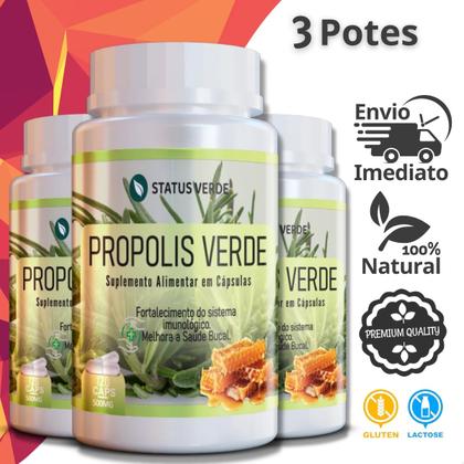 3 Potes Própolis Verde Puro Natural Kit 360 Cáps - Suplemento Natural ...