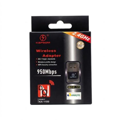 Adaptador WiFi USB 2.4GHz Kapbom KA-1100 950Mbps 802.11 b/g/n Mini ...