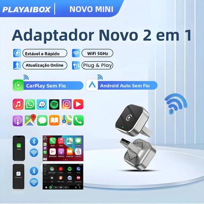 Adaptador Wireless CarPlay Android Auto 2 Em 1 Supermini Box Plug And ...