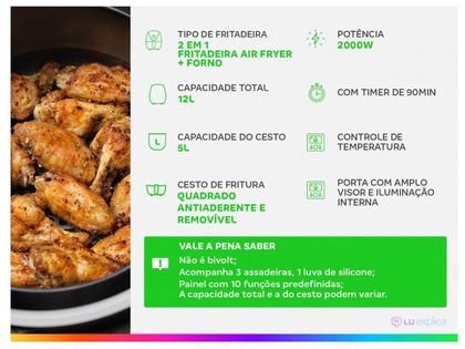 Air Fryer Mondial Forno Oven AFON-12L-BI Preto e Inox 12L - Fritadeira ...