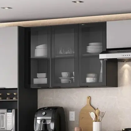 Armário 120cm 3 Portas de Vidro Mdf Dobradiças Slow Motion Lumina ...